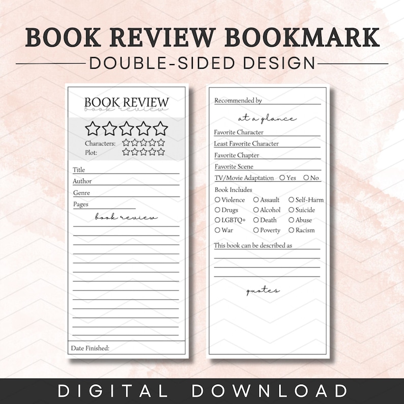 Printable Bookmark Book Review Template Reading Journal Reading Tracker ...