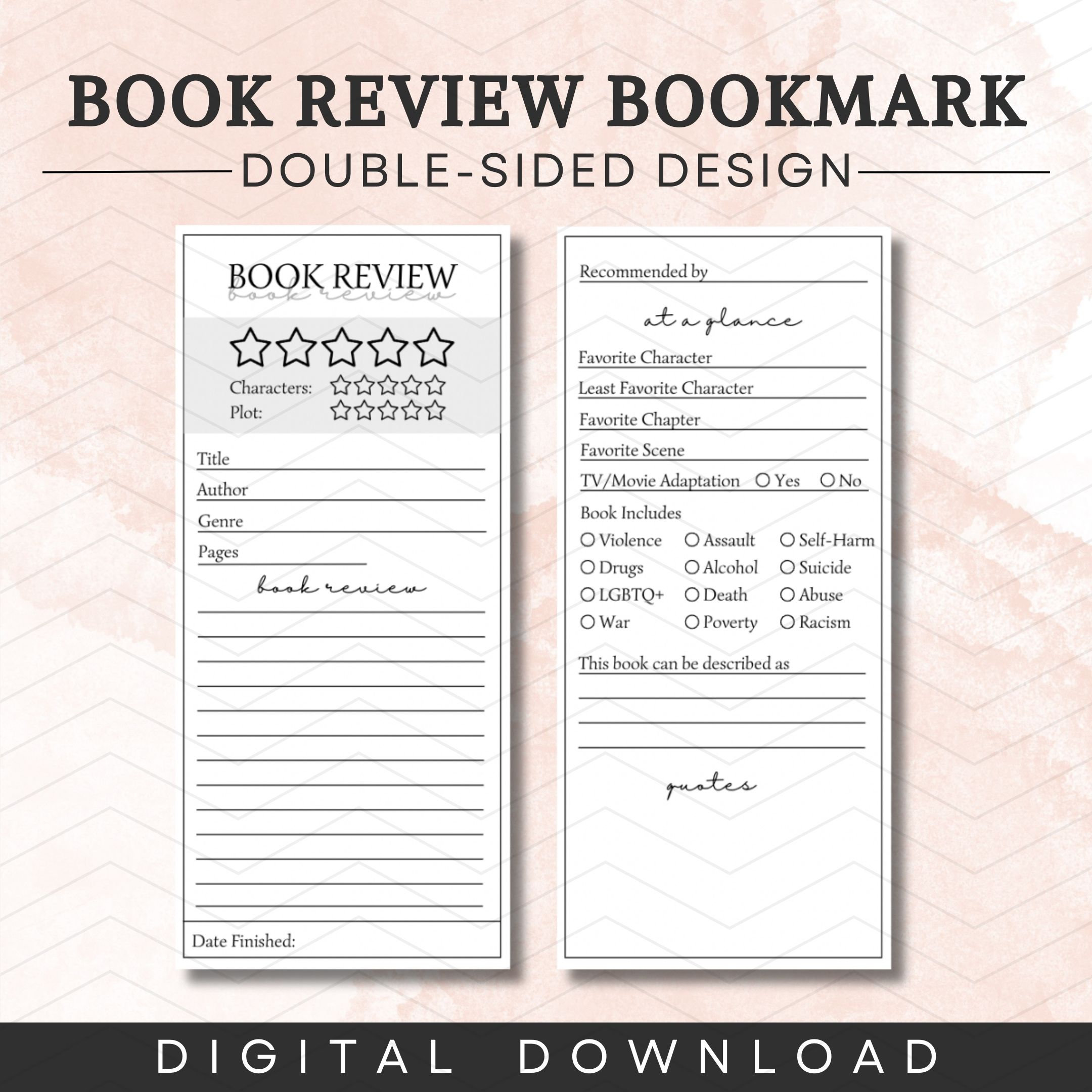 Printable Bookmark Book Review Template Reading Journal Reading Tracker ...