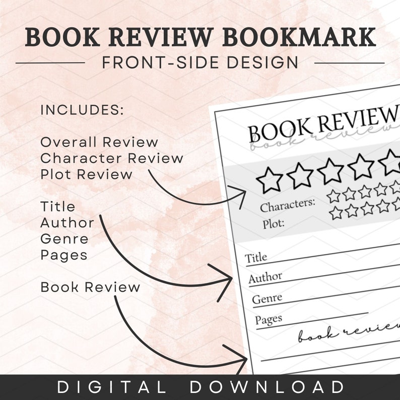 Printable Bookmark Book Review Template Reading Journal Reading Tracker ...