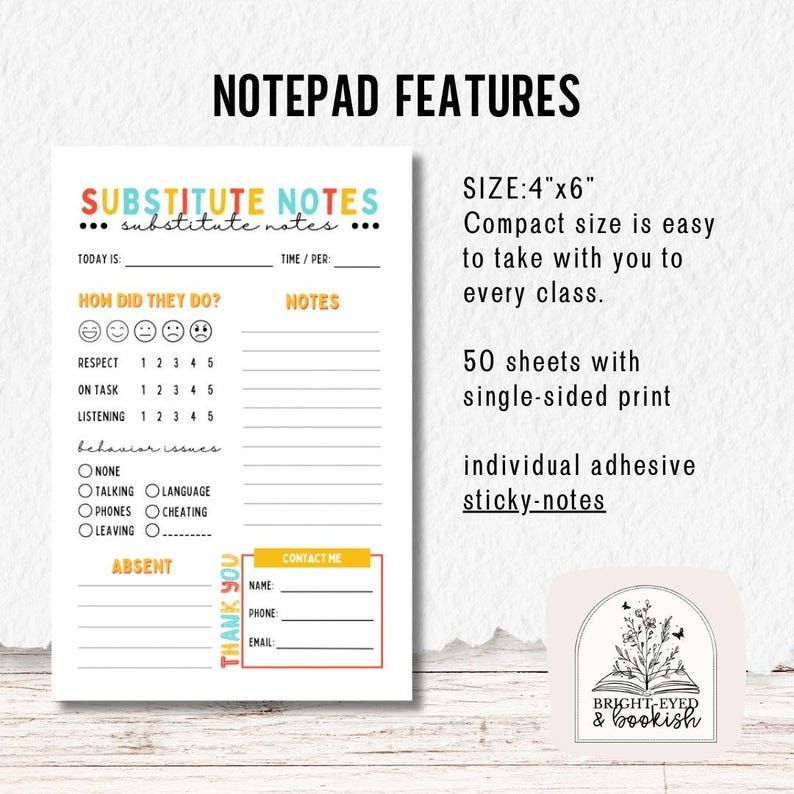 Substitute Teacher Notes Teacher Notebook Substitute Resource Notebook ...