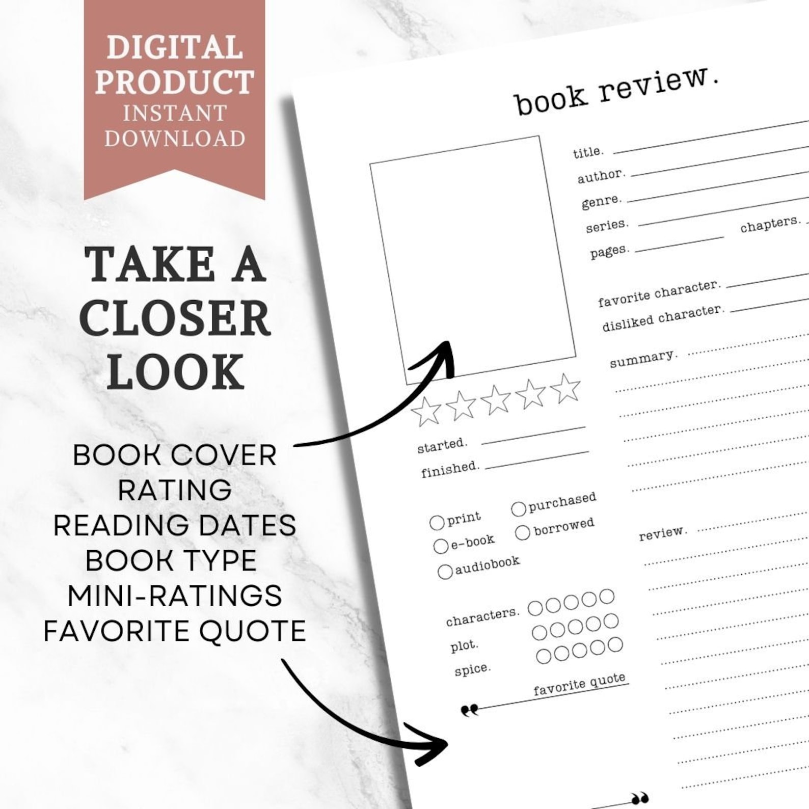 Book Review Template Simple Book Review Printable A4 A5 Letter Half ...