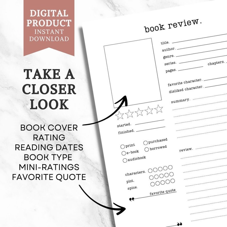 Book Review Template Simple Book Review Printable A4 A5 Letter Half ...