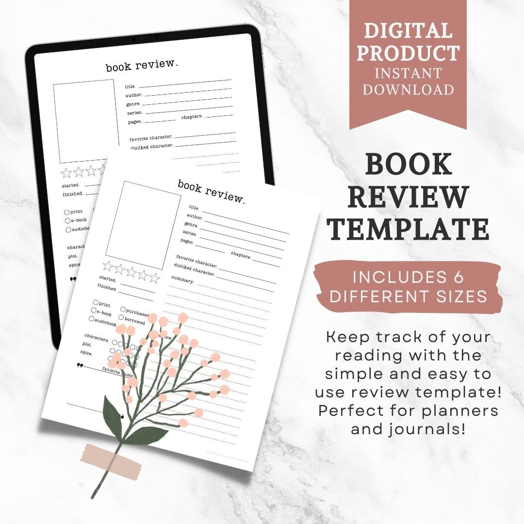 Book Review Template Simple Book Review Printable A4 A5 Letter Half ...