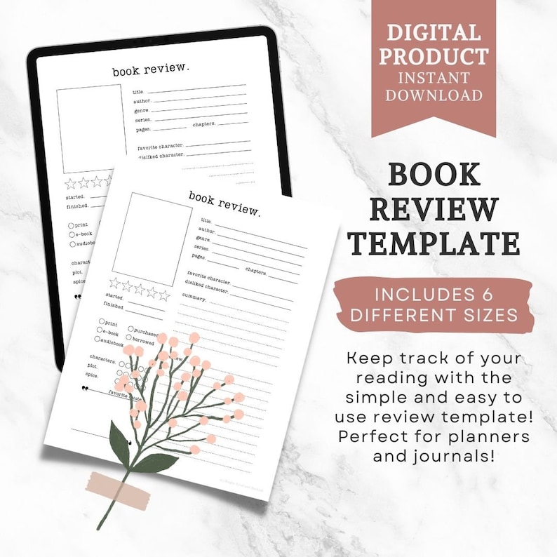 Book Review Template Simple Book Review Printable A4 A5 Letter Half ...
