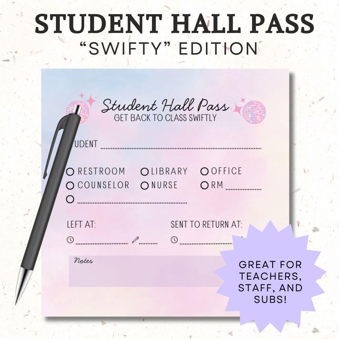 Cute Hall Pass for Teacher Hall Pass Student Hall Pass Swifty Fan Era ...