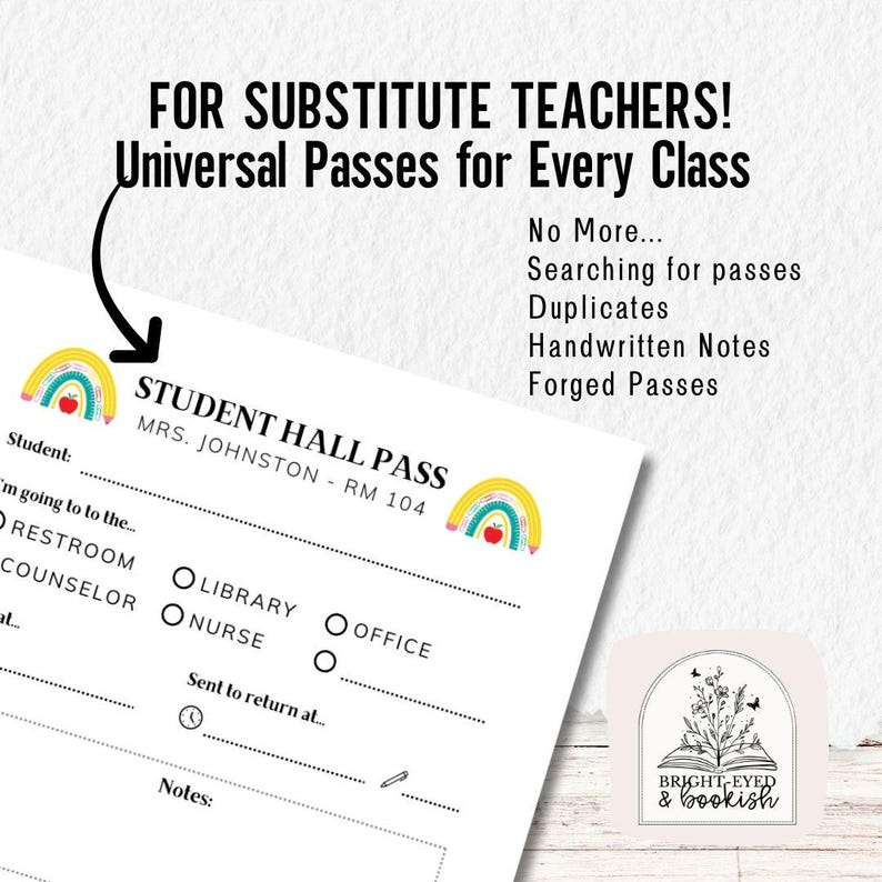 Hall Pass for Classroom Hall Pass for Substitute Teacher Substitute ...