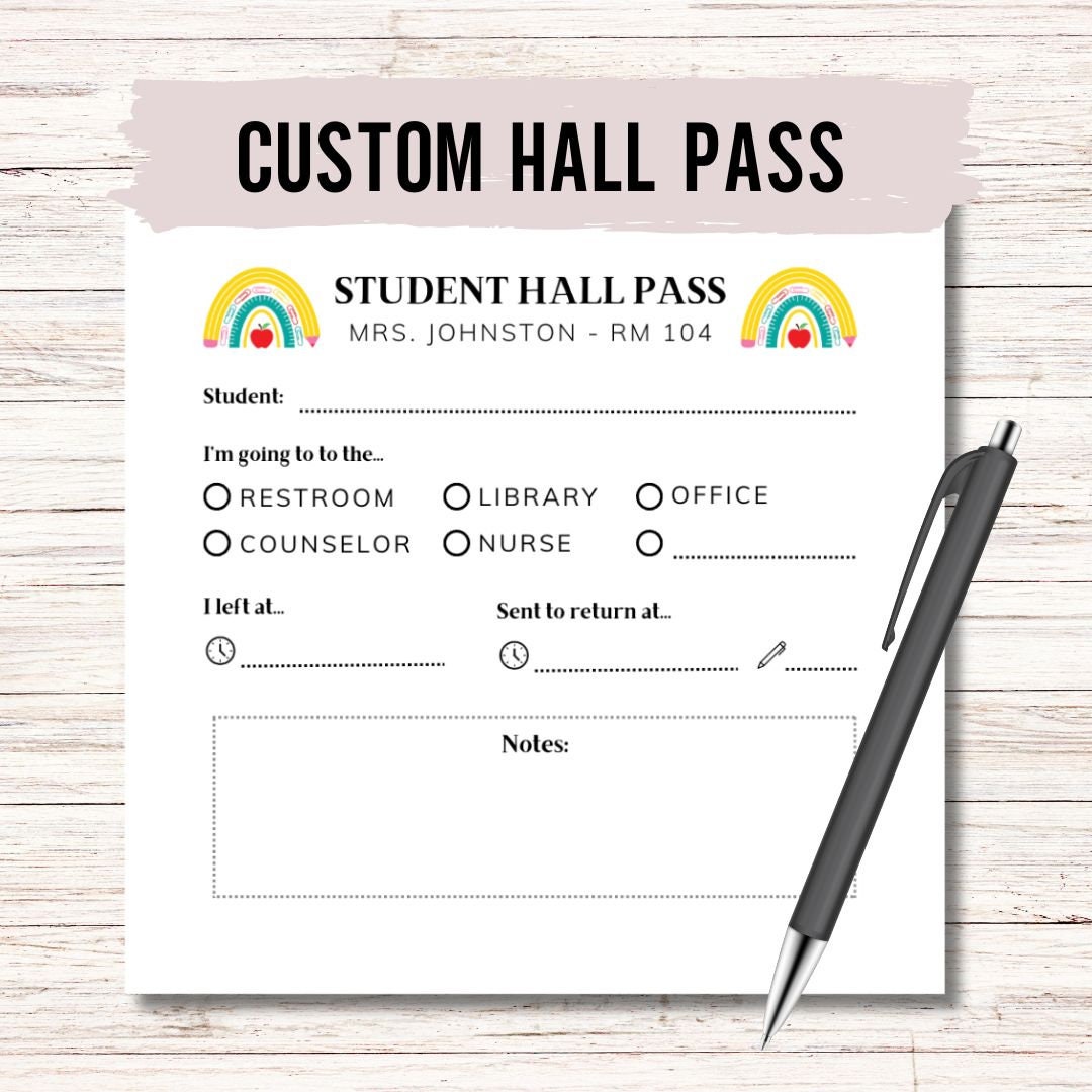 Custom Teacher Hall Pass Personalized Teacher Notebook Teacher Gift ...