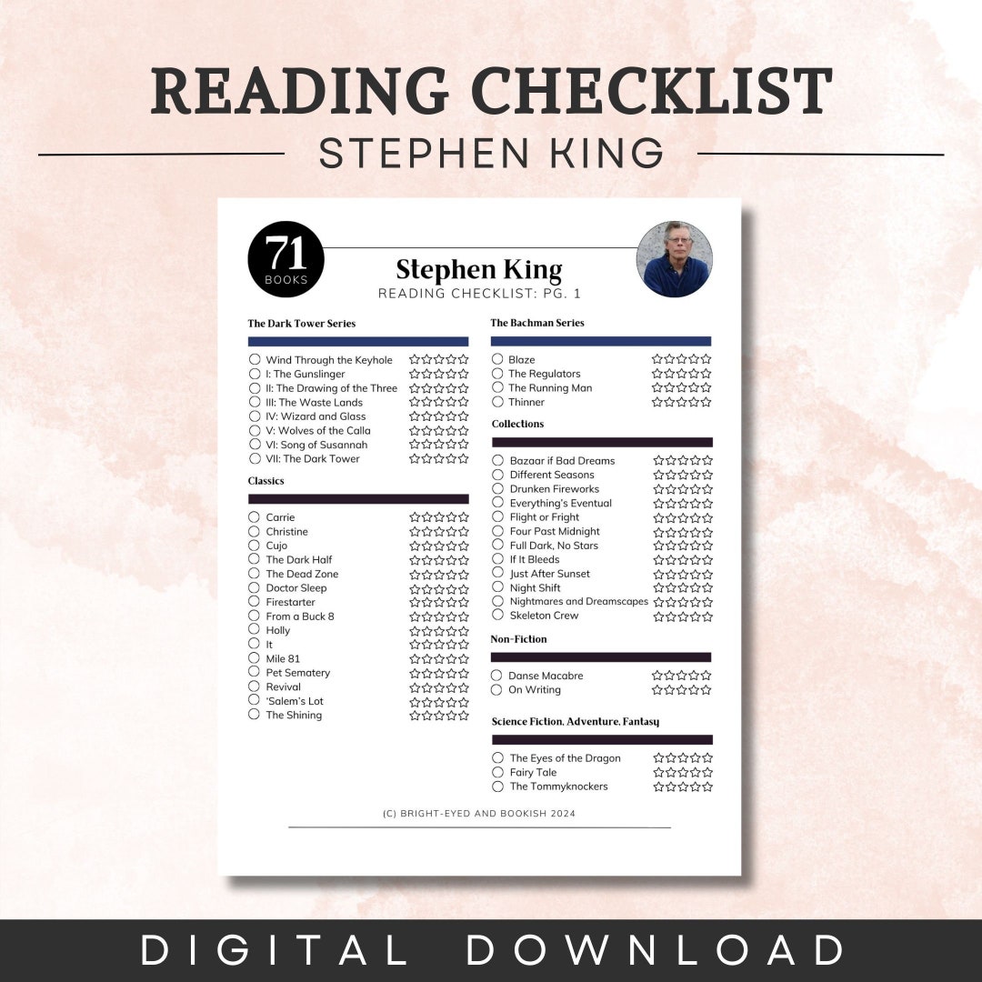 Stephen King Reading Checklist Reading Log Book Log Book Tracker Book ...