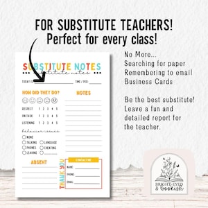 Substitute Teacher Notes Teacher Notebook Substitute Resource Notebook ...