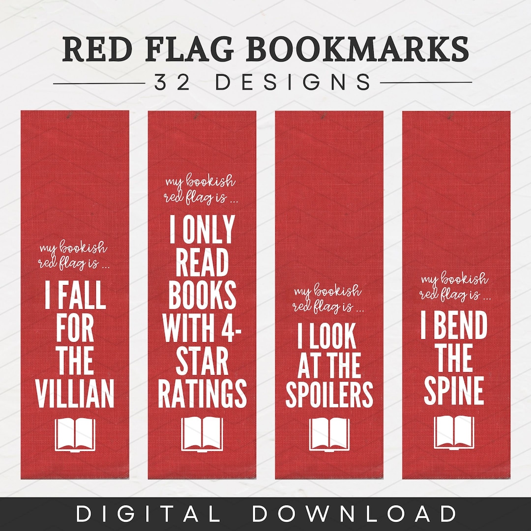 Bookish Red Flags Reader Bookmarks Digital Printable Bookmarks Digital ...