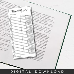 Printable Bookmark Reading Log Reading Tracker Reading Journal Reading ...