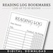 Printable Bookmark Reading Log Reading Tracker Reading Journal - Etsy