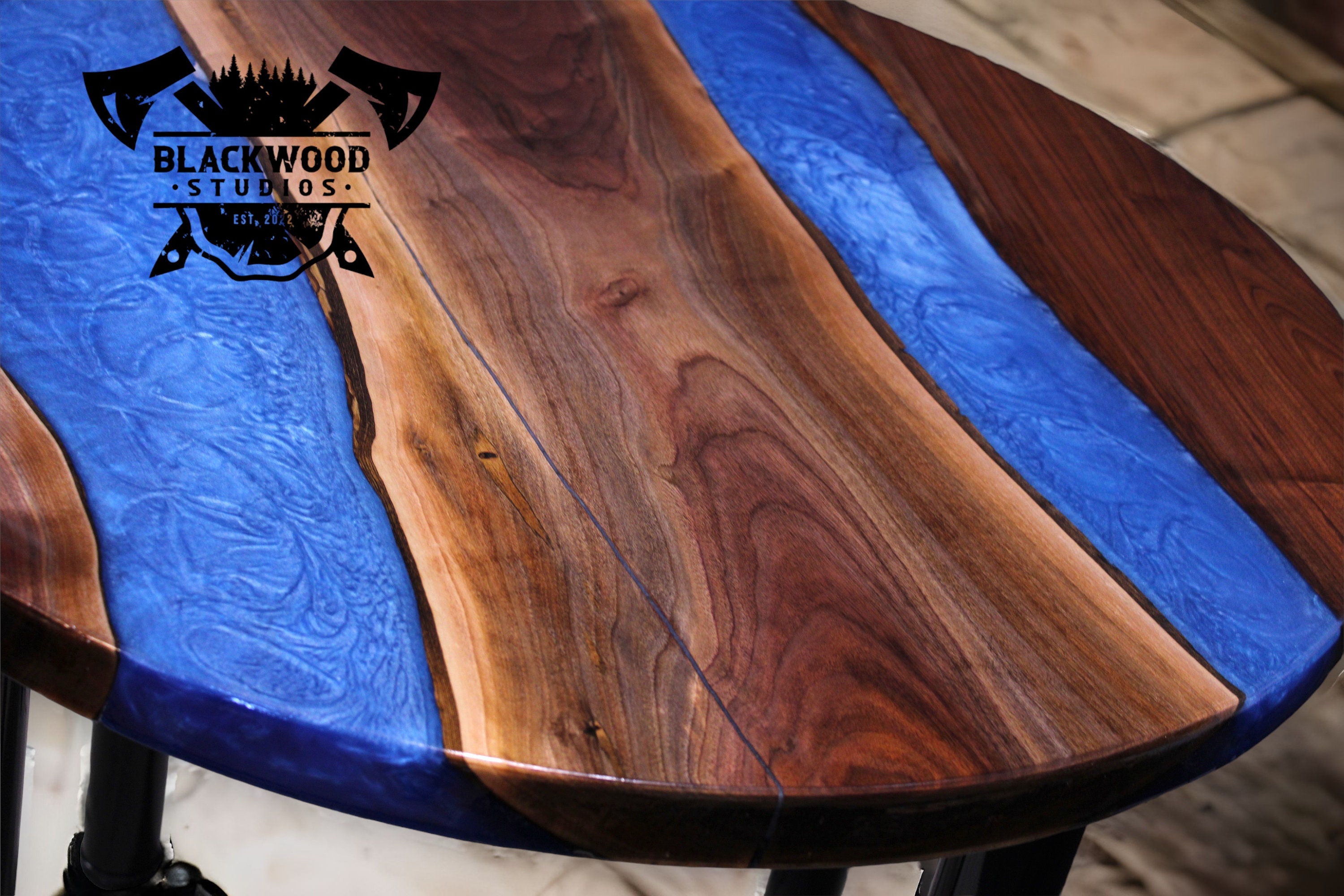 Indigo River Kitchen Table | Black Walnut River Table | 34” Round Live ...