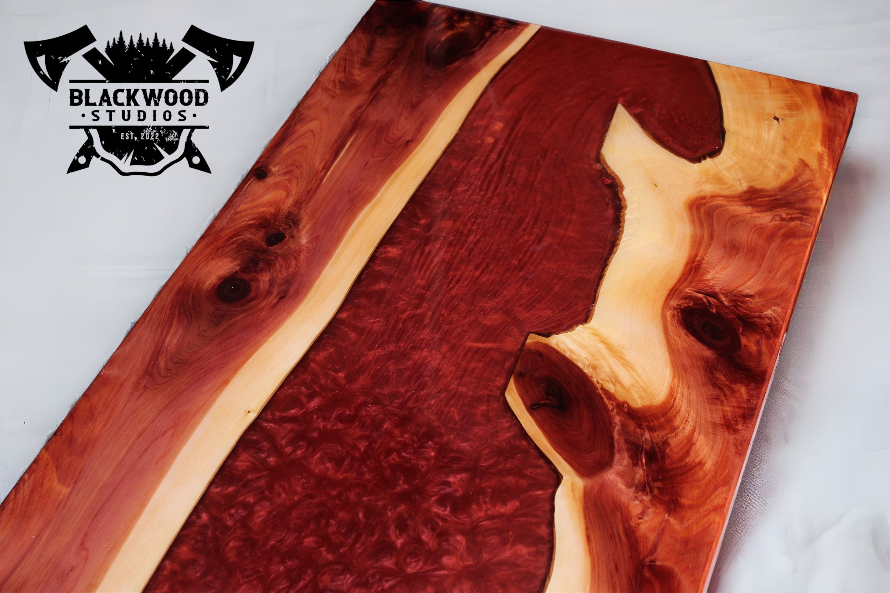 Red Cedar & Wine Red Epoxy Coffee Table and End Table Set - Etsy