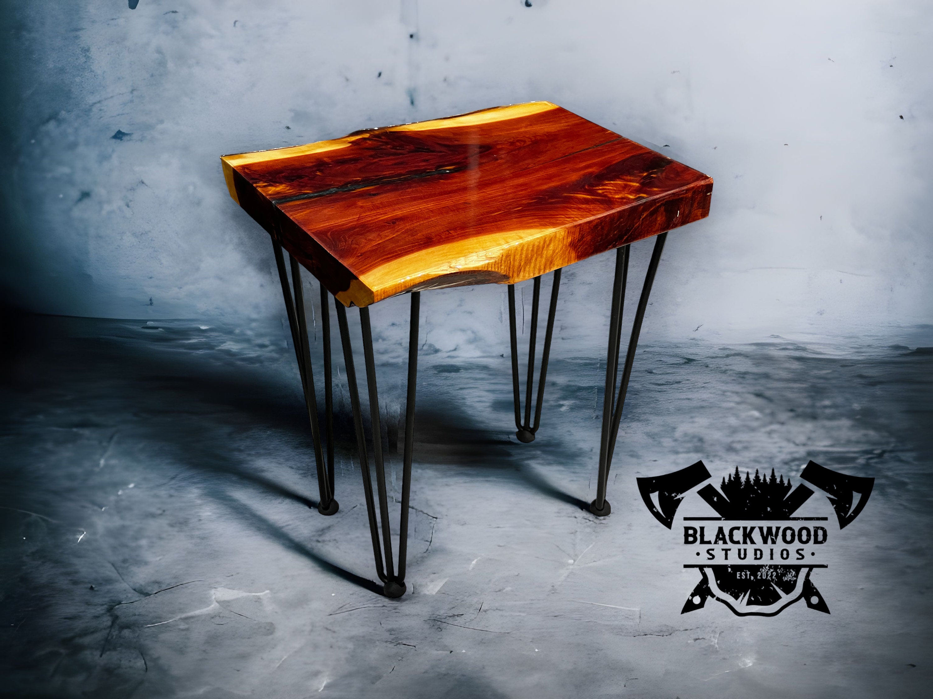 Red Cedar & Wine Red Epoxy Coffee Table and End Table Set - Etsy