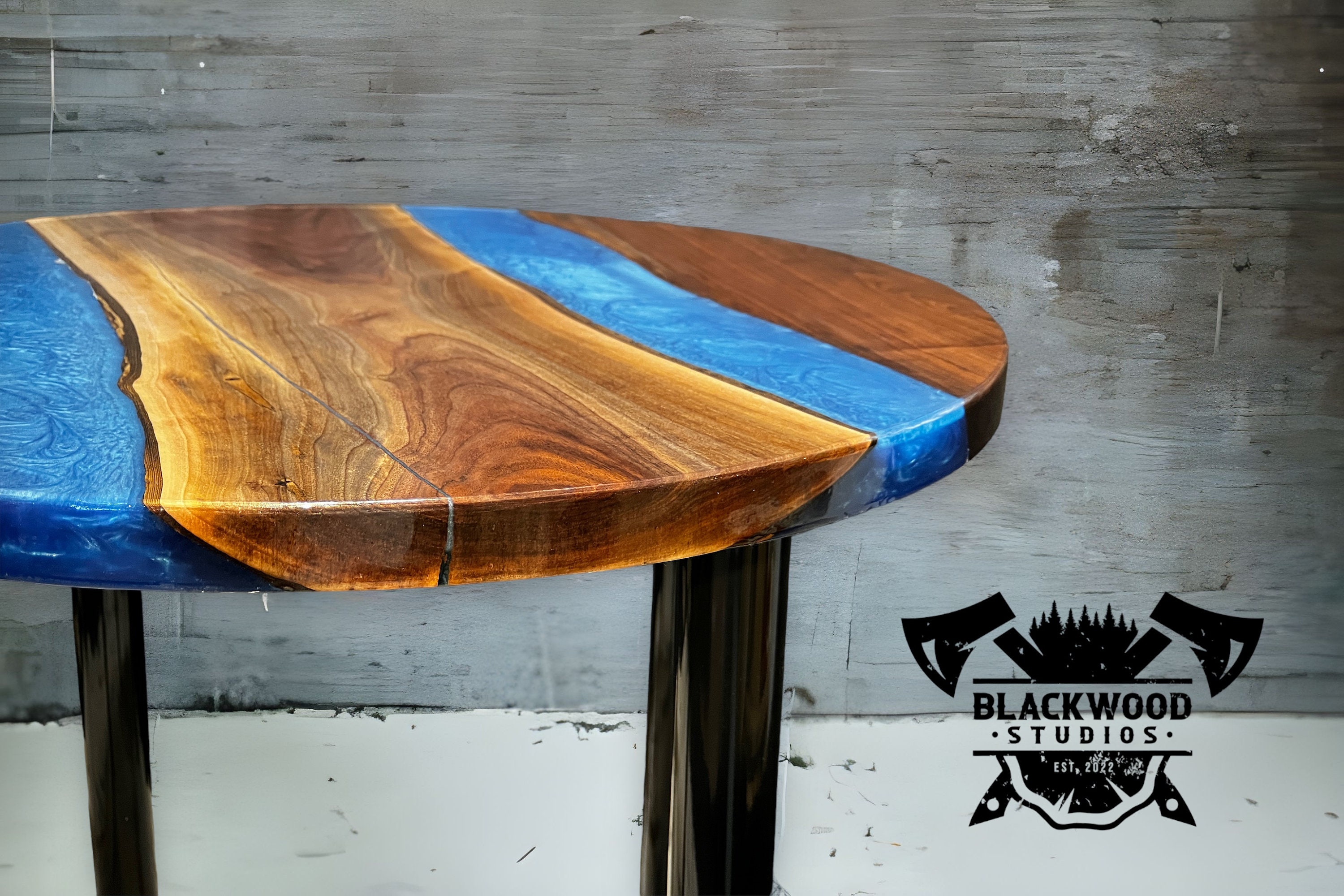 Indigo River Kitchen Table | Black Walnut River Table | 34” Round Live ...