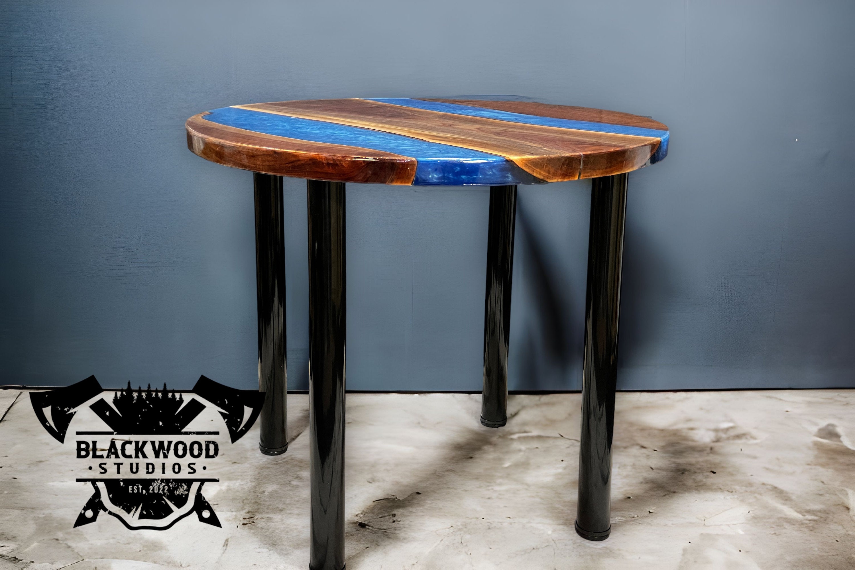 Indigo River Kitchen Table | Black Walnut River Table | 34” Round Live ...