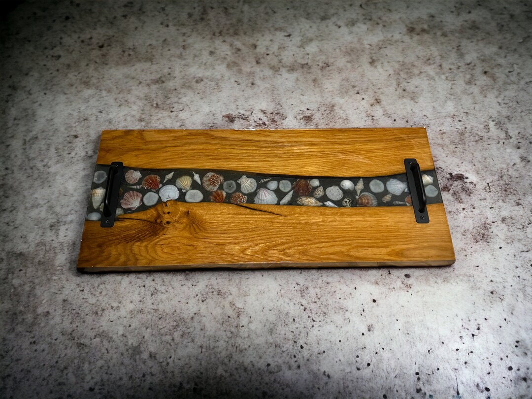 Maple Hardwood & Seashell and Sand Epoxy River Serving Tray - Etsy
