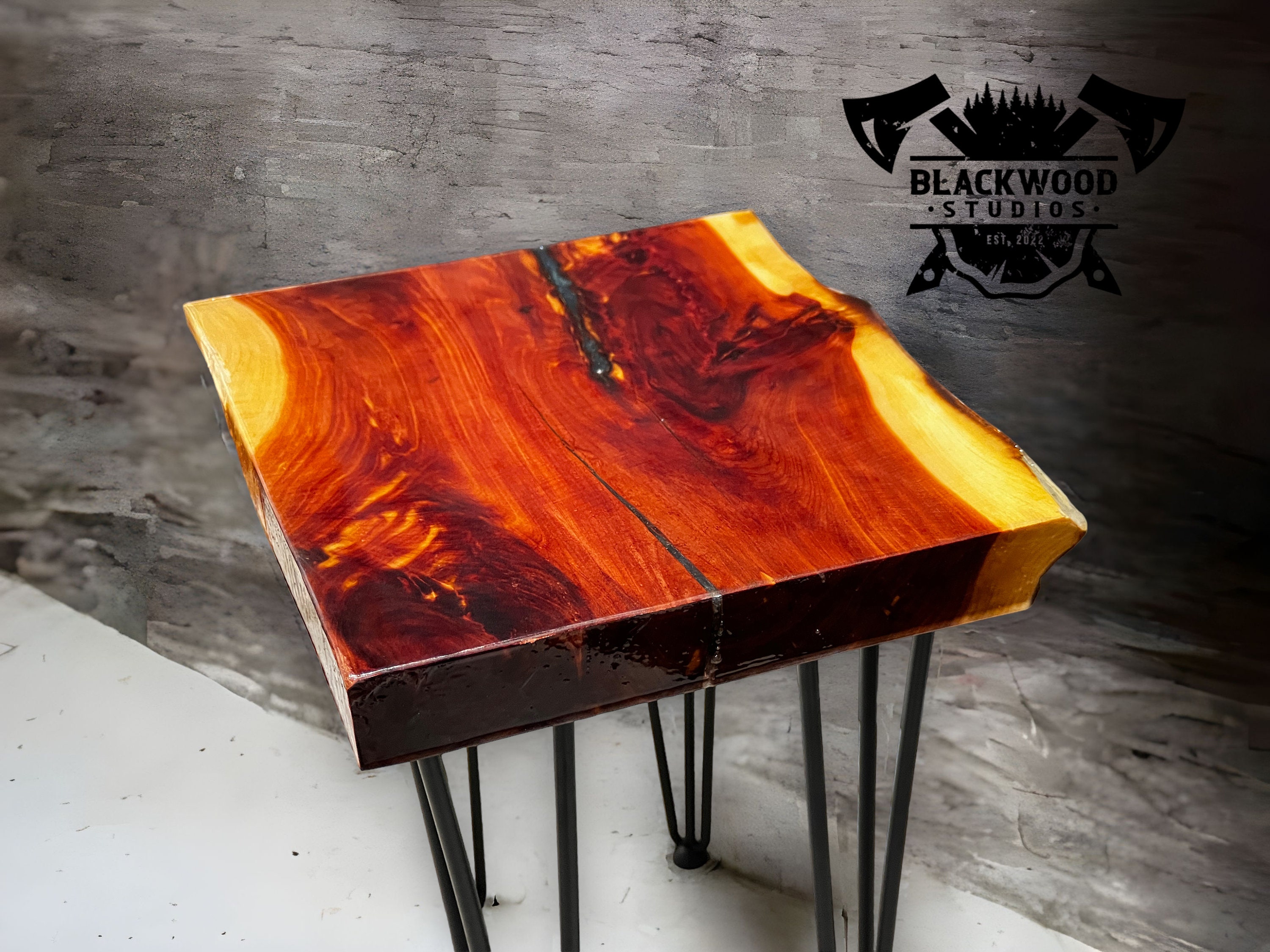 Red Cedar & Wine Red Epoxy Coffee Table and End Table Set - Etsy