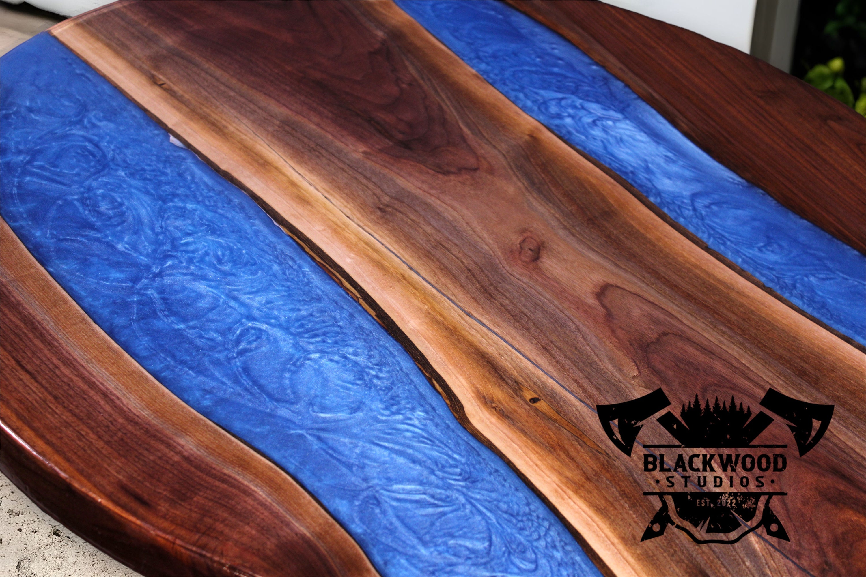 Indigo River Kitchen Table | Black Walnut River Table | 34” Round Live ...