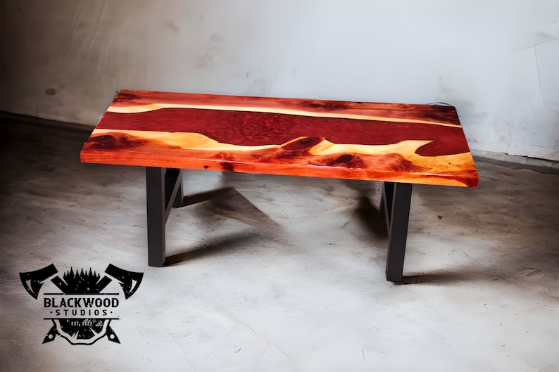 Red Cedar & Wine Red Epoxy Coffee Table and End Table Set - Etsy