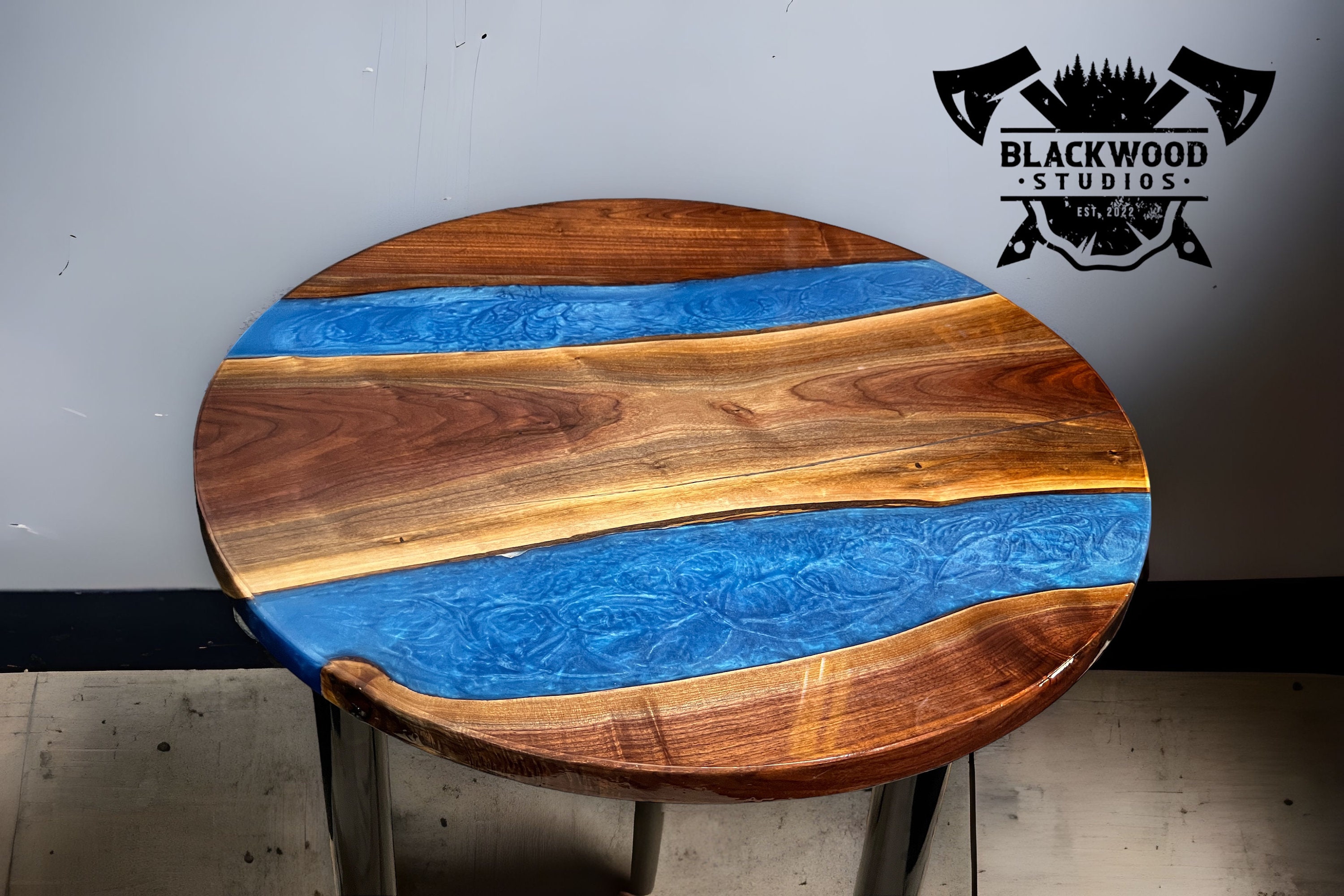 Indigo River Kitchen Table | Black Walnut River Table | 34” Round Live ...