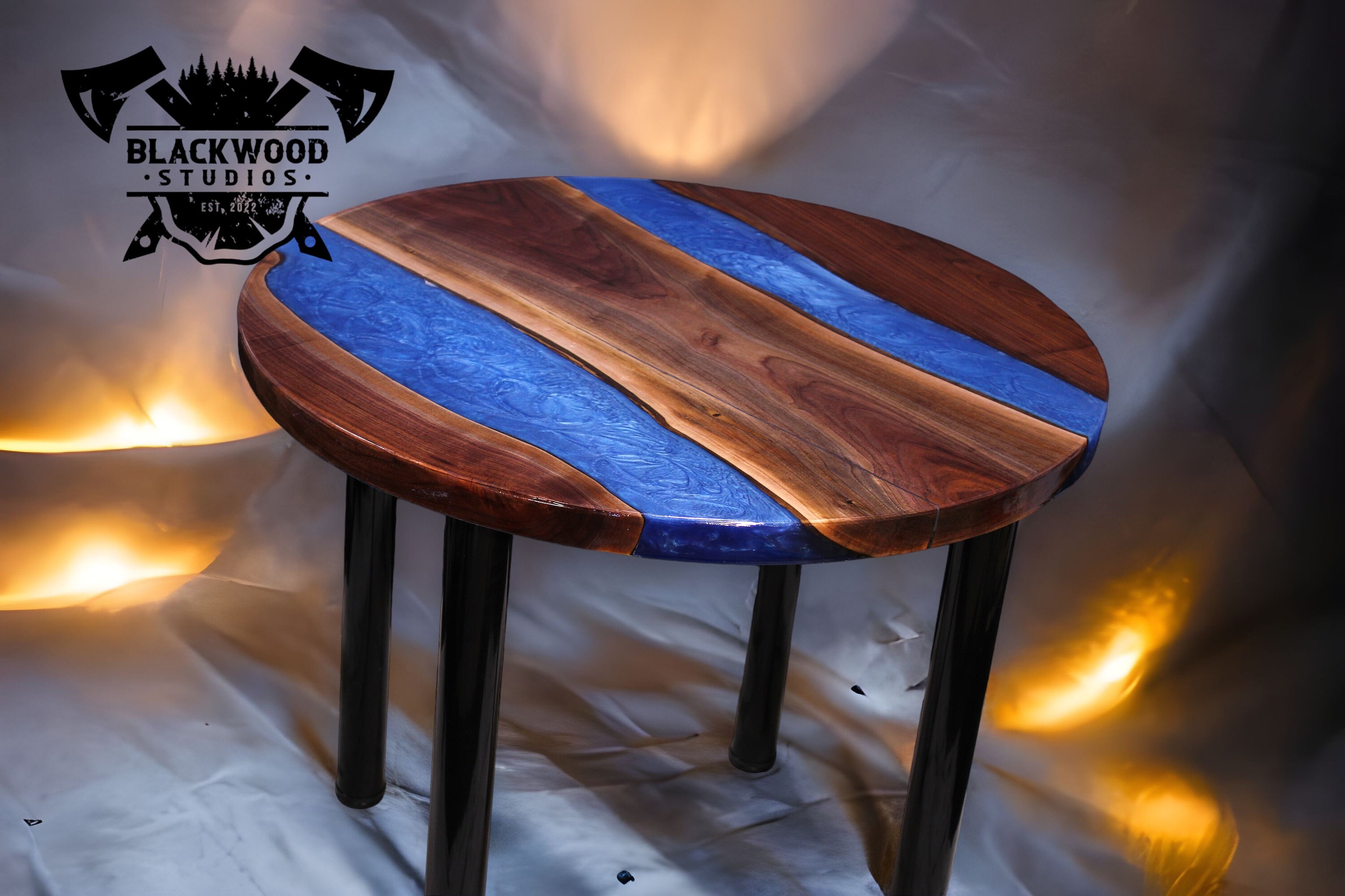 Indigo River Kitchen Table | Black Walnut River Table | 34” Round Live ...