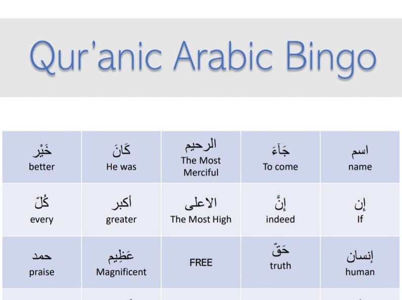 Qur'anic Arabic Bingo Game - Etsy