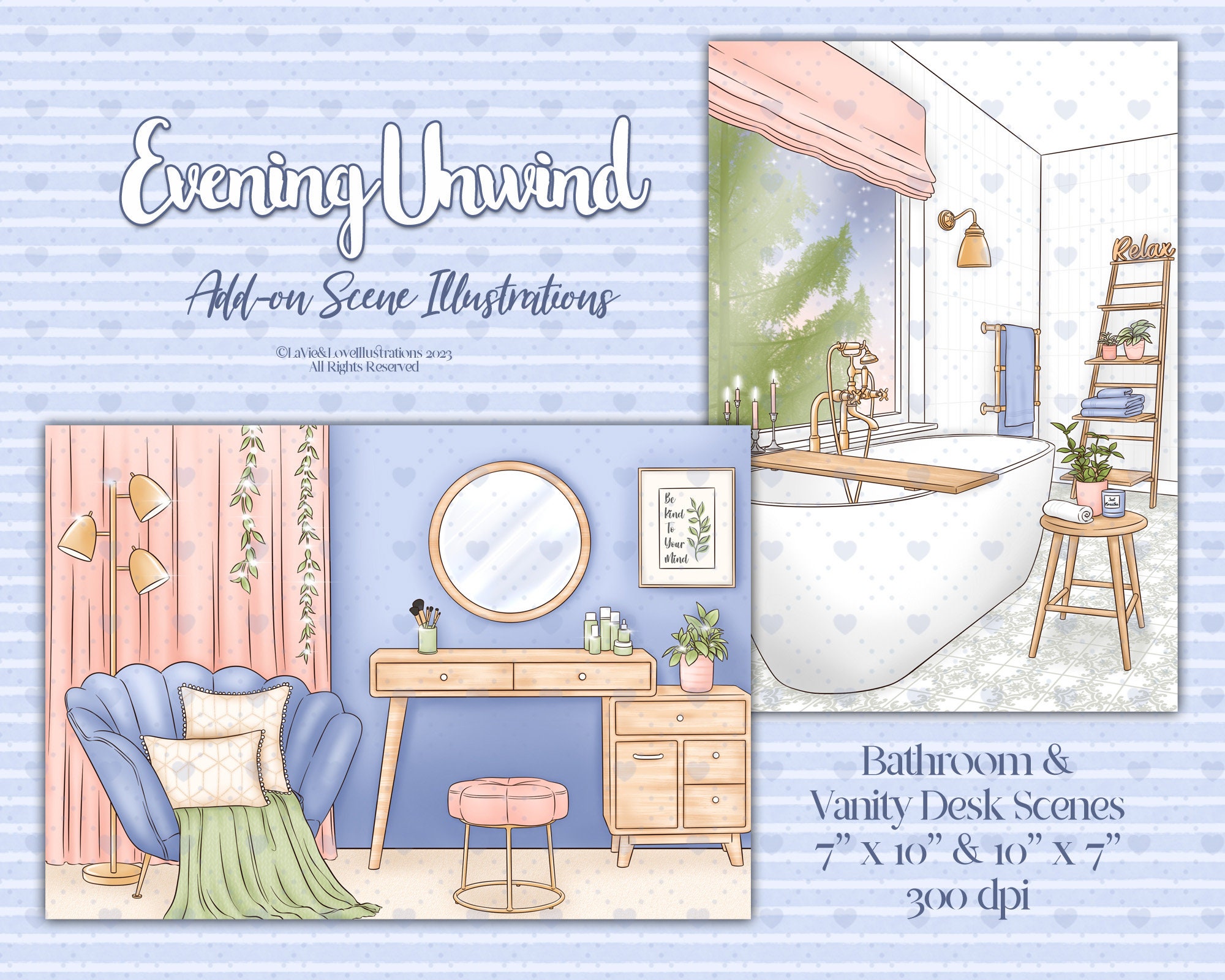 Evening Unwind Scene Illustrations Self Care Home Spa - Etsy