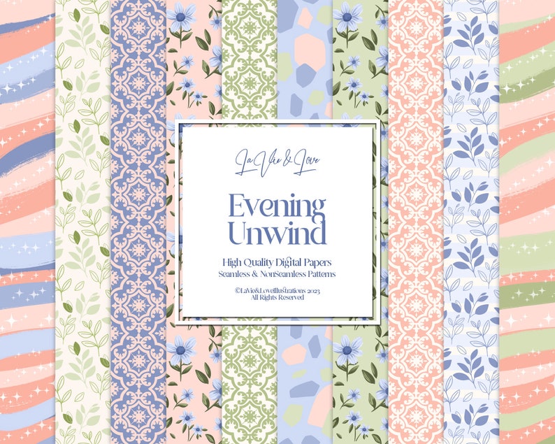 Self Care Digital Paper Pack, Blue Pink Green Abstract Seamless & Non ...