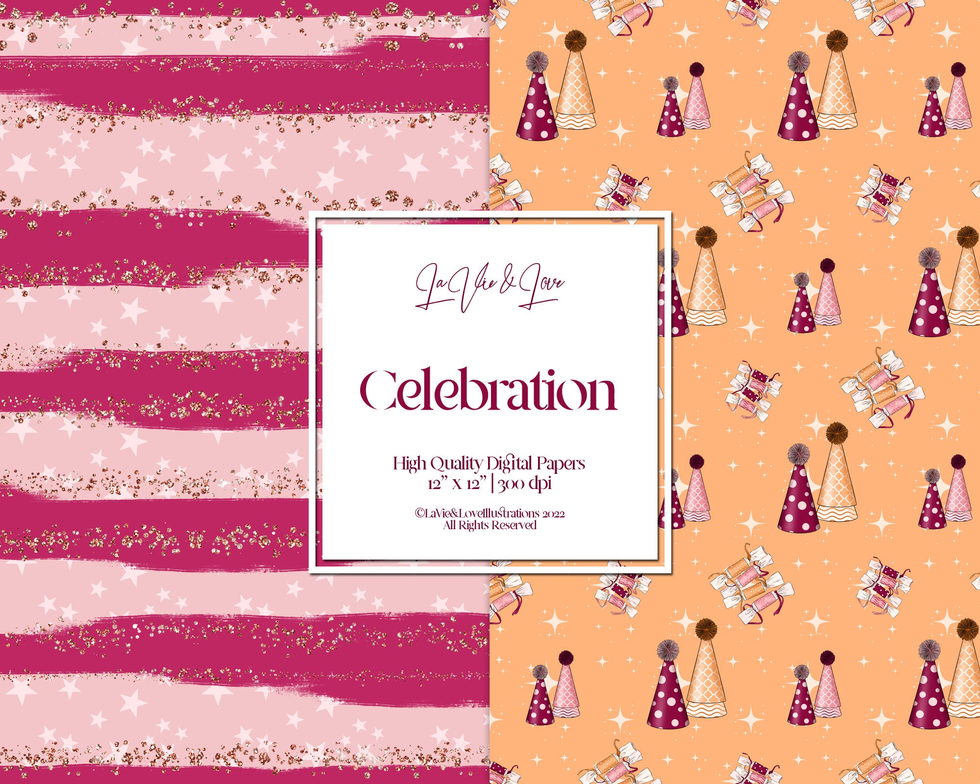 Celebration Digital Paper Pack, Birthday, New Year's Eve Seamless ...