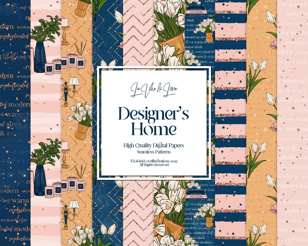 Designer's Home Digital Paper Pack, Seamless Patterns, Pink, Mustard ...