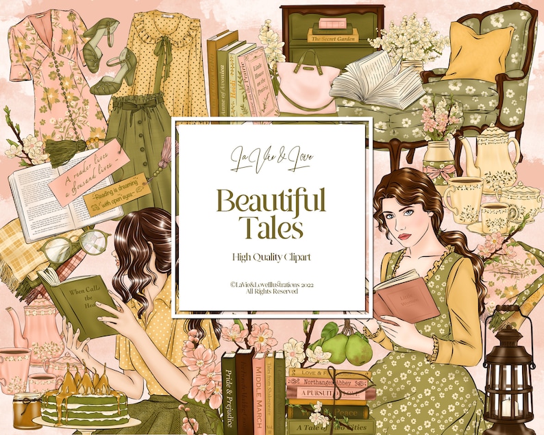 Beautiful Tales Clipart Set, Book Lover, Bookworm, Bibliographer ...