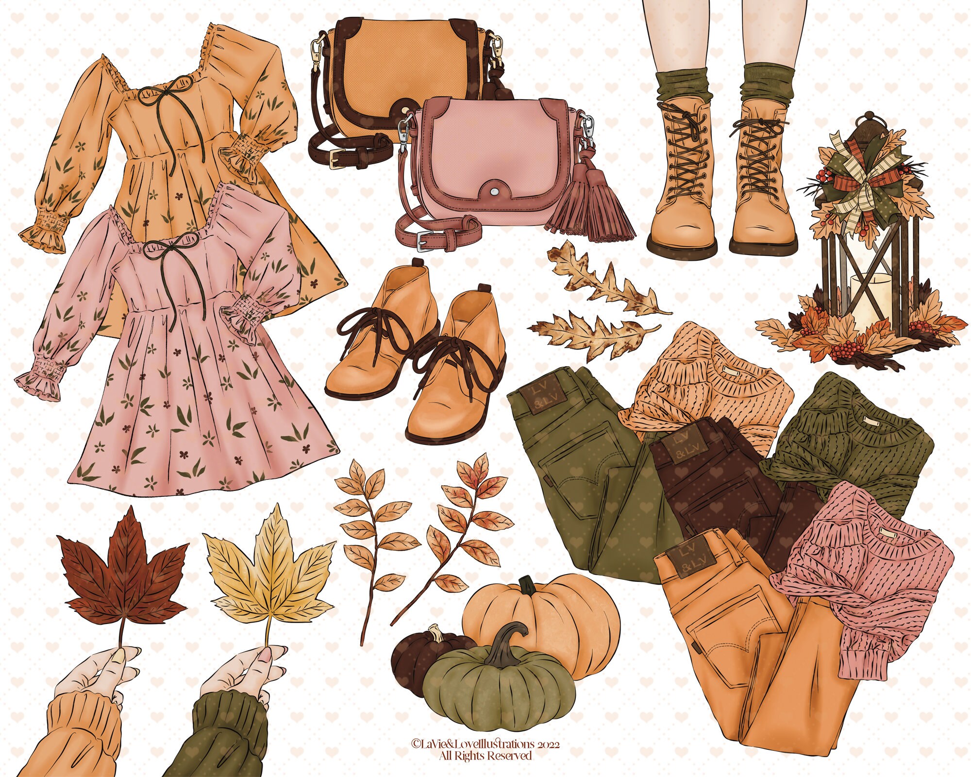 Welcome Fall Digital Clipart, Autumn Leaves, Fall Fashion Girls, Fall ...