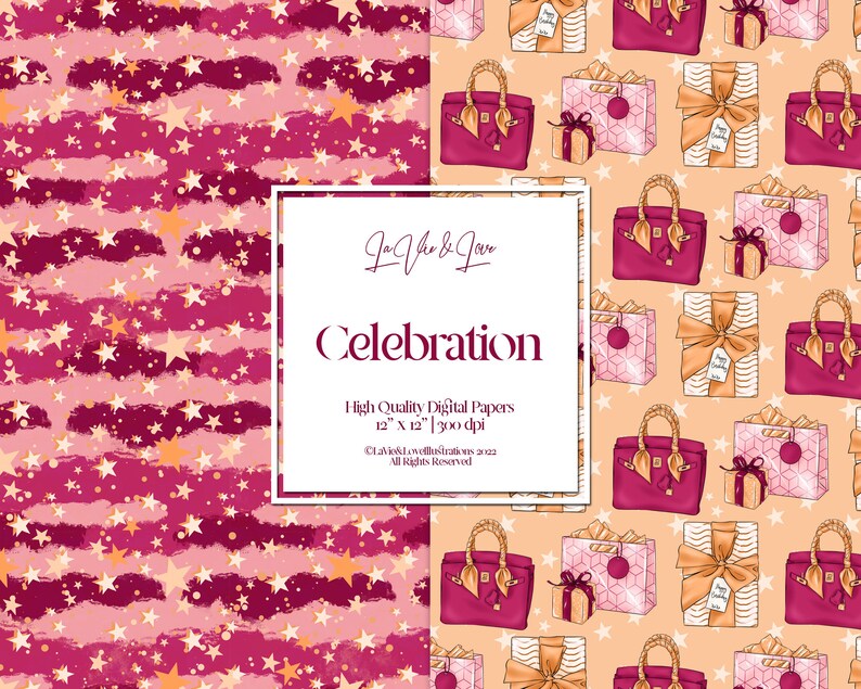 Celebration Digital Paper Pack, Birthday, New Year's Eve Seamless ...
