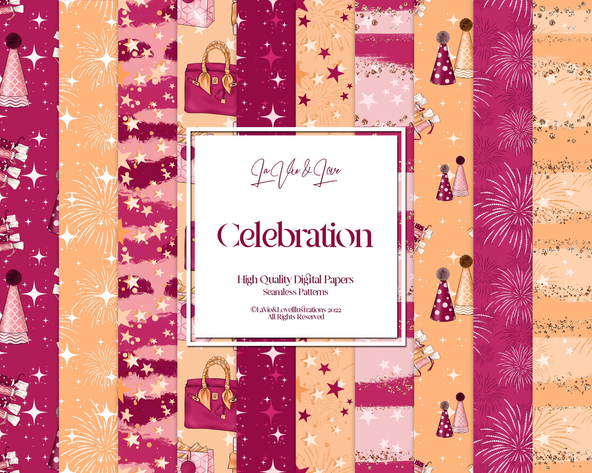 Celebration Digital Paper Pack, Birthday, New Year's Eve Seamless ...