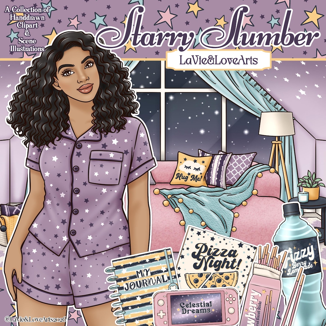 Starry Slumber Clipart Set, Sleepover, Girls' Night In, Pajama Party ...
