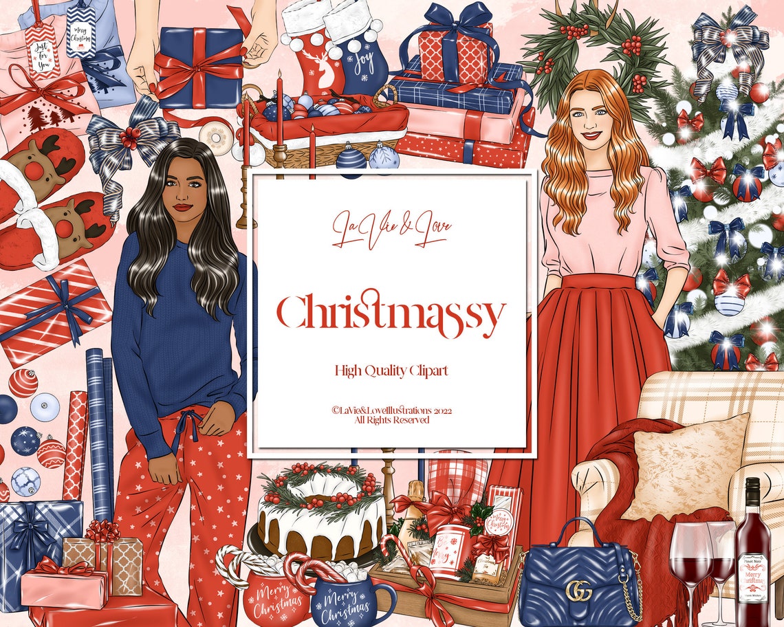 Christmas Clipart Set, Red and Blue Christmas Planner Stickers ...