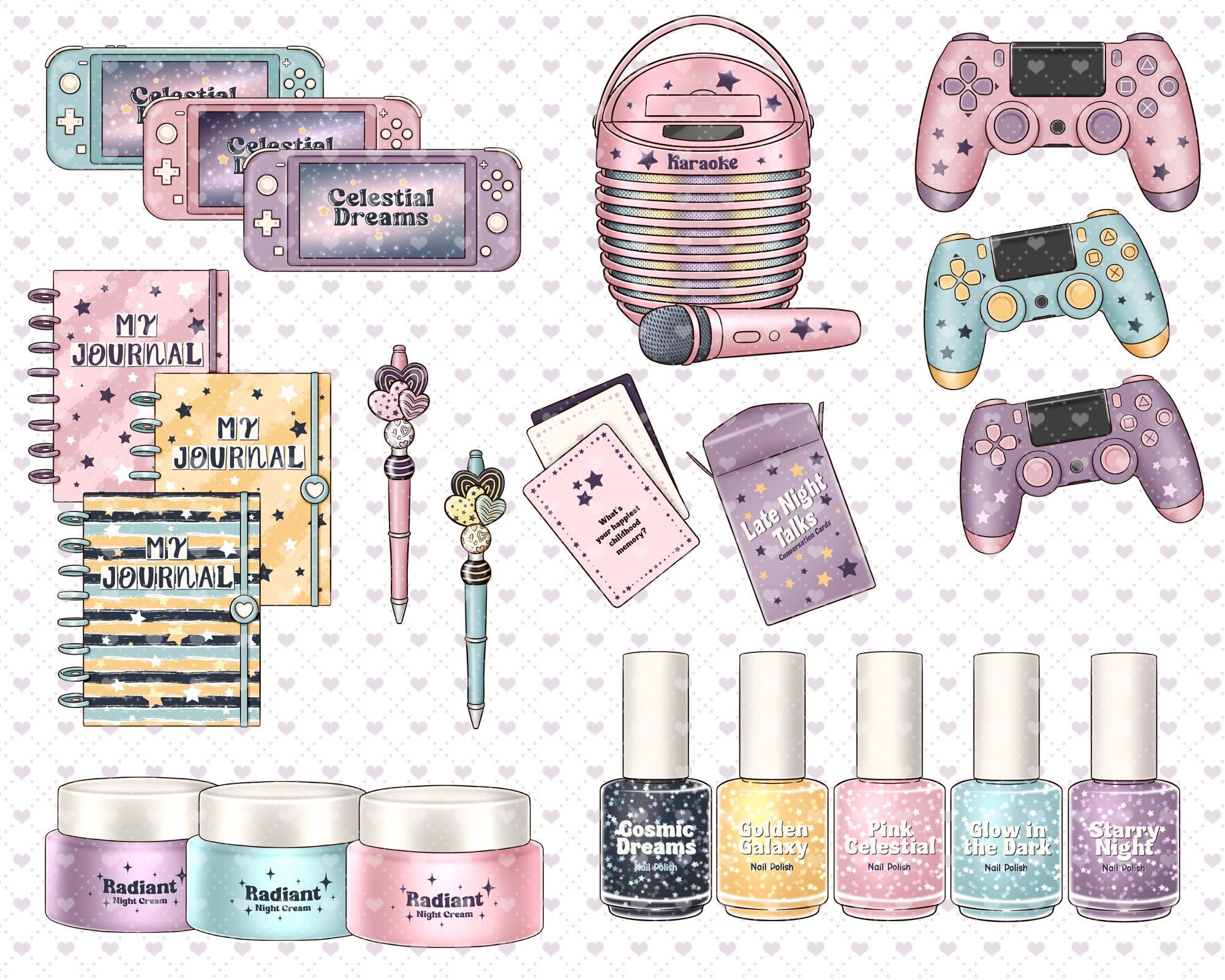 Starry Slumber Clipart Set, Sleepover, Girls' Night In, Pajama Party ...