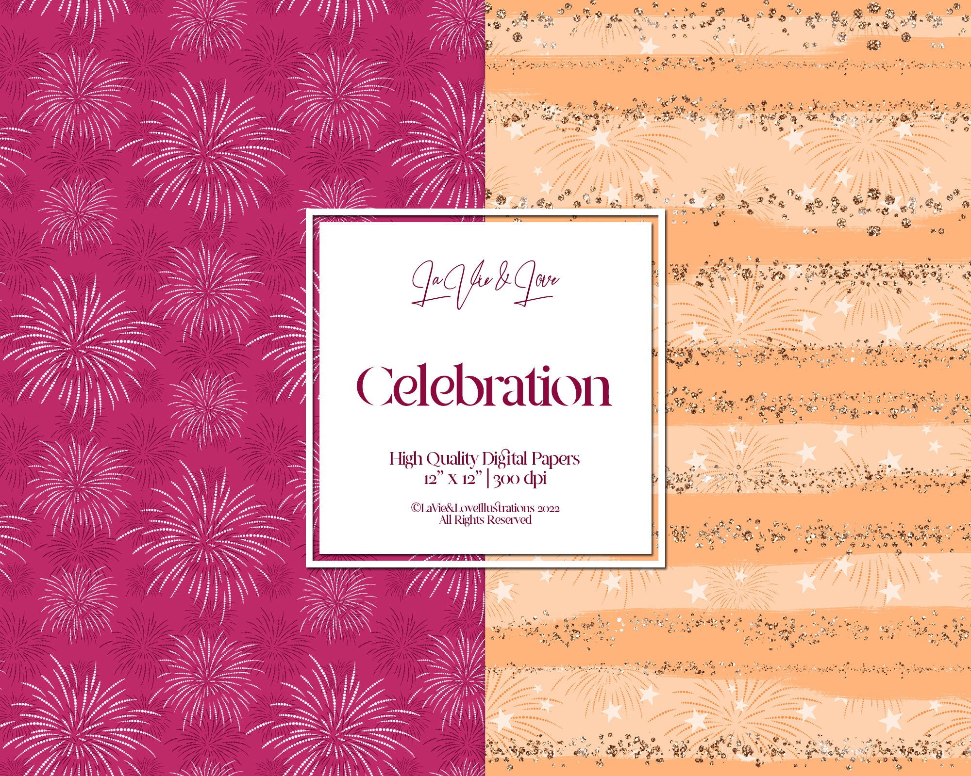Celebration Digital Paper Pack, Birthday, New Year's Eve Seamless ...