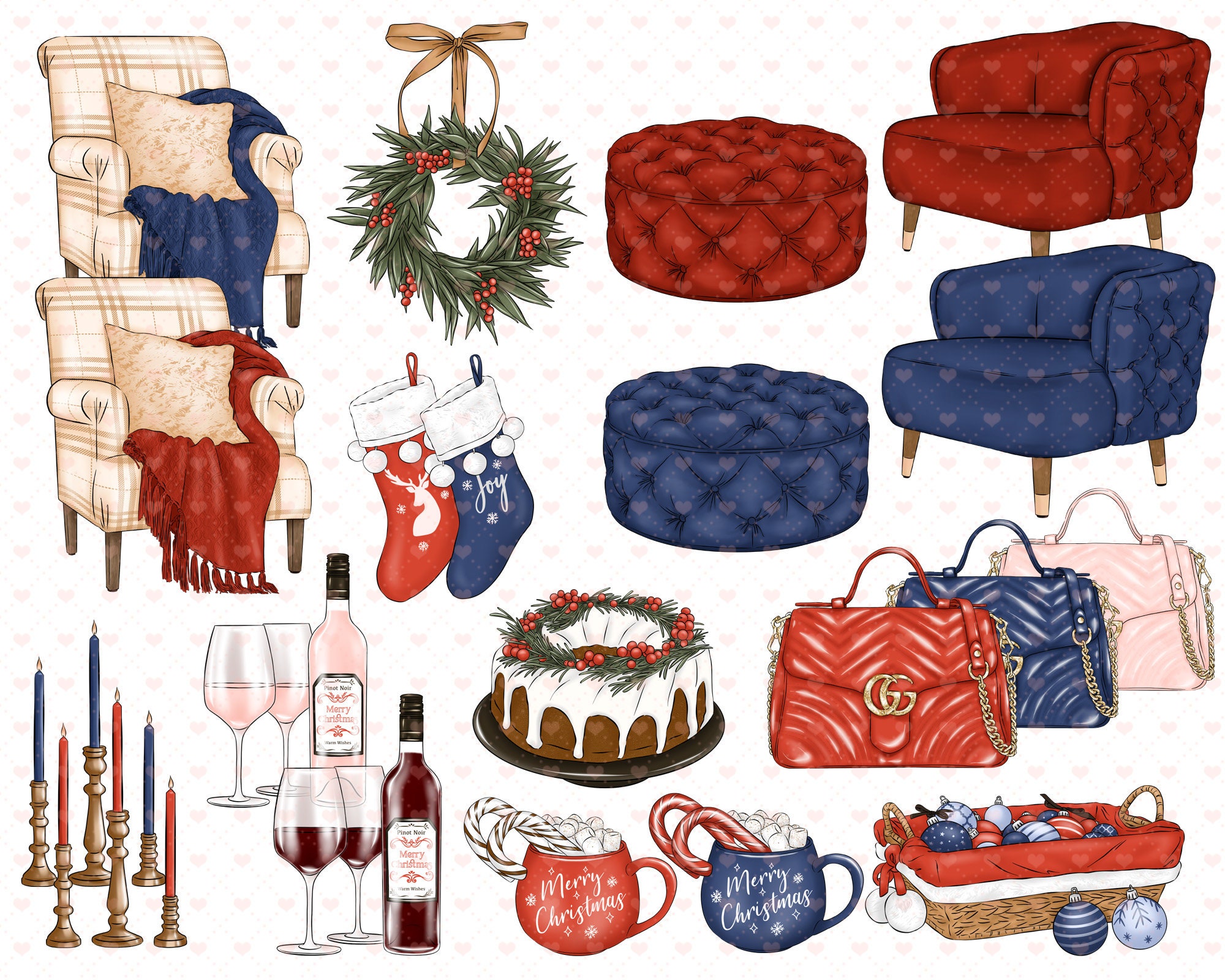 Christmas Clipart Set, Red and Blue Christmas Planner Stickers ...