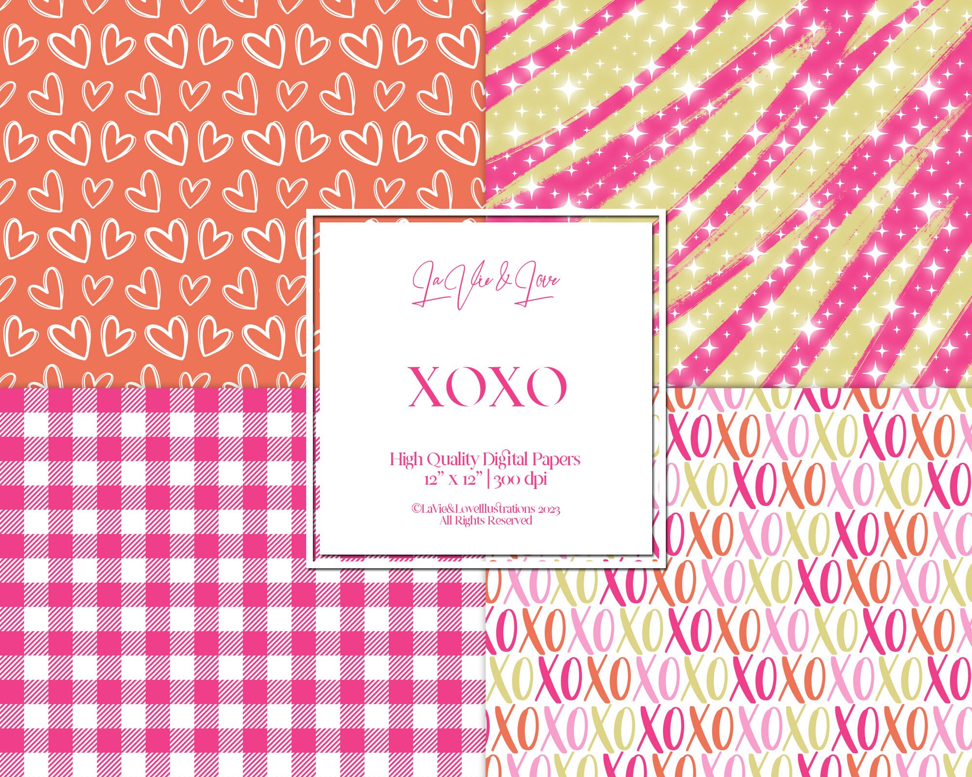 XOXO Valentine's Day Digital Paper Pack, Pink Green and Red Digital ...