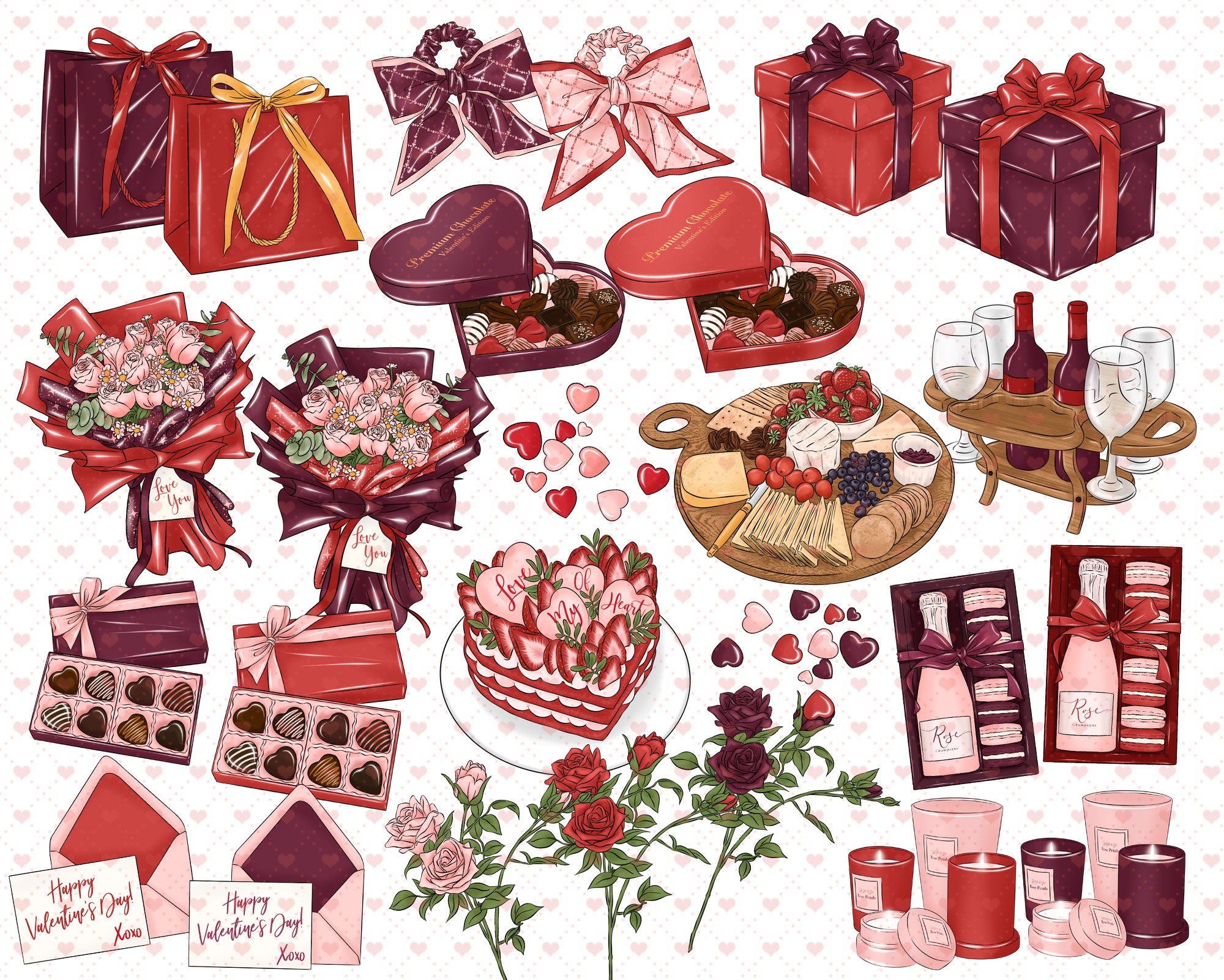 Valentine's Day Clipart Set, Love, Romance, Romantic Couple Digital Art ...