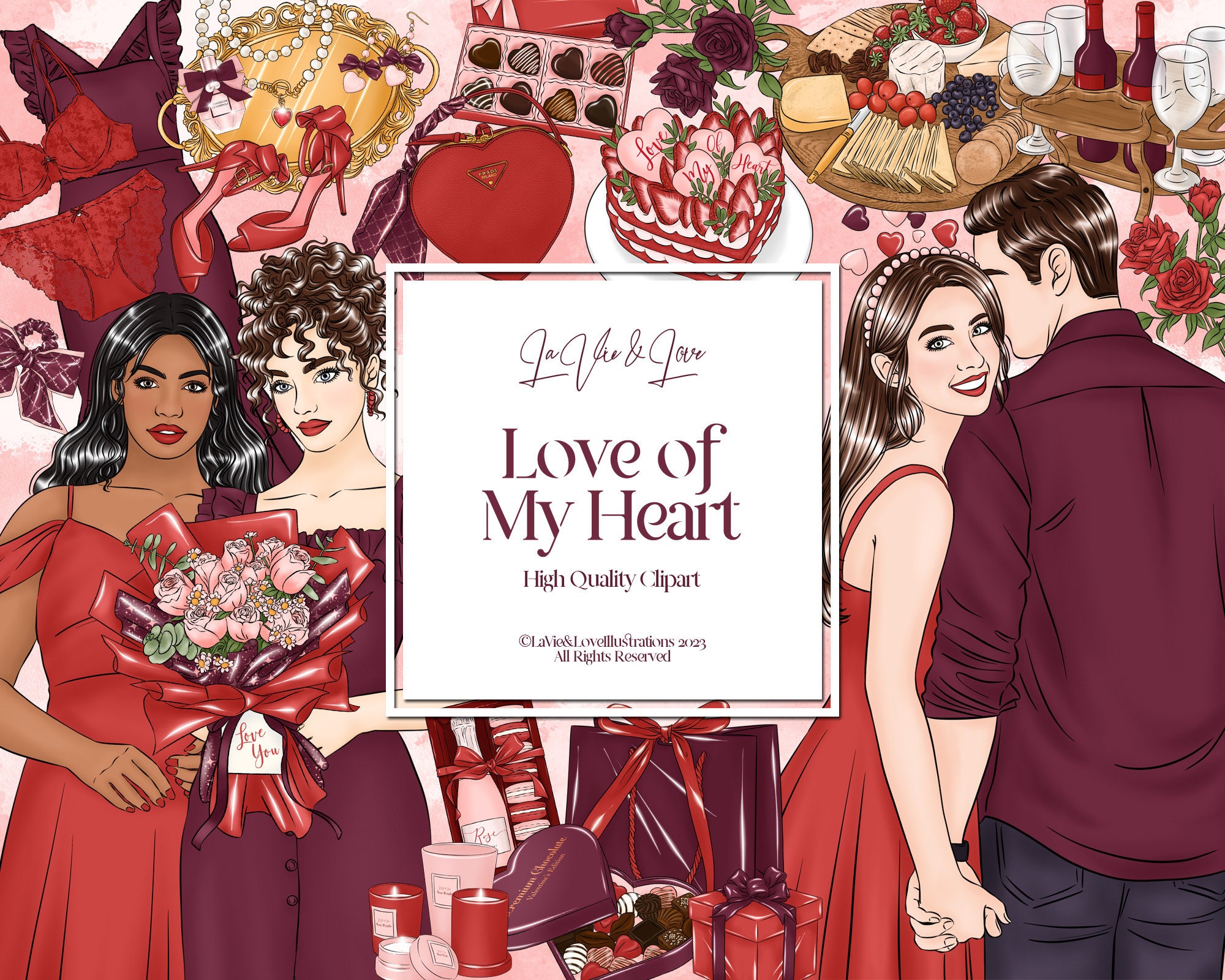 Valentine's Day Clipart Set, Love, Romance, Romantic Couple Digital Art ...