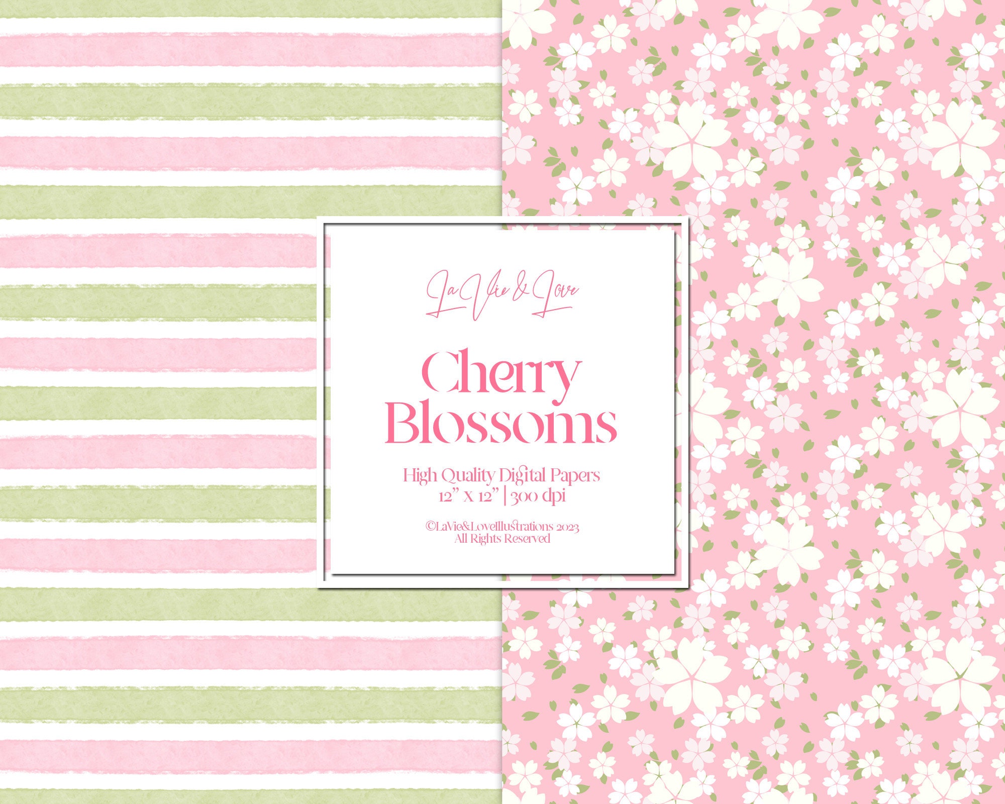 Cherry Blossoms Digital Paper Pack, Seamless Patterns, Sakura Flower ...