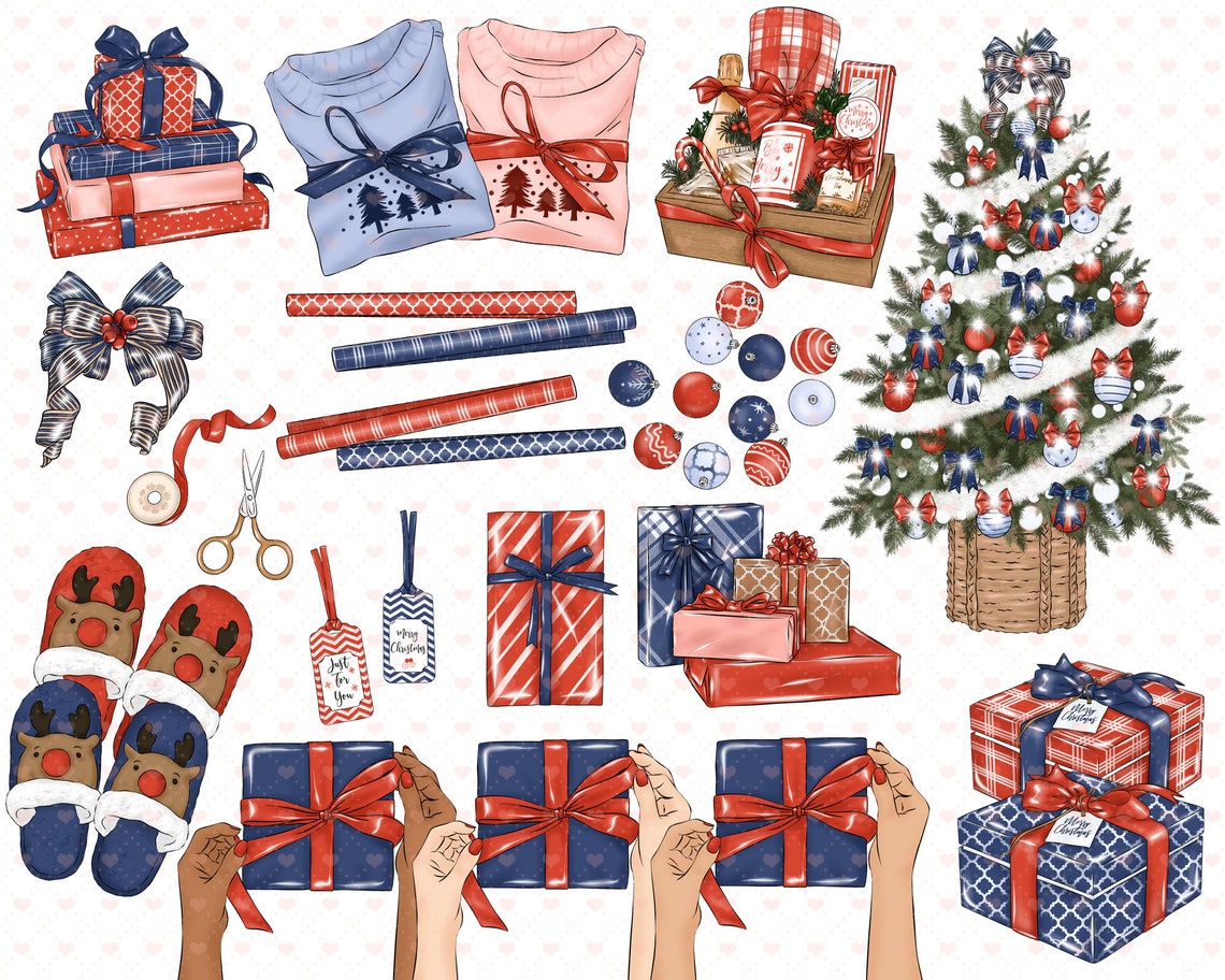 Christmas Clipart Set, Red and Blue Christmas Planner Stickers ...