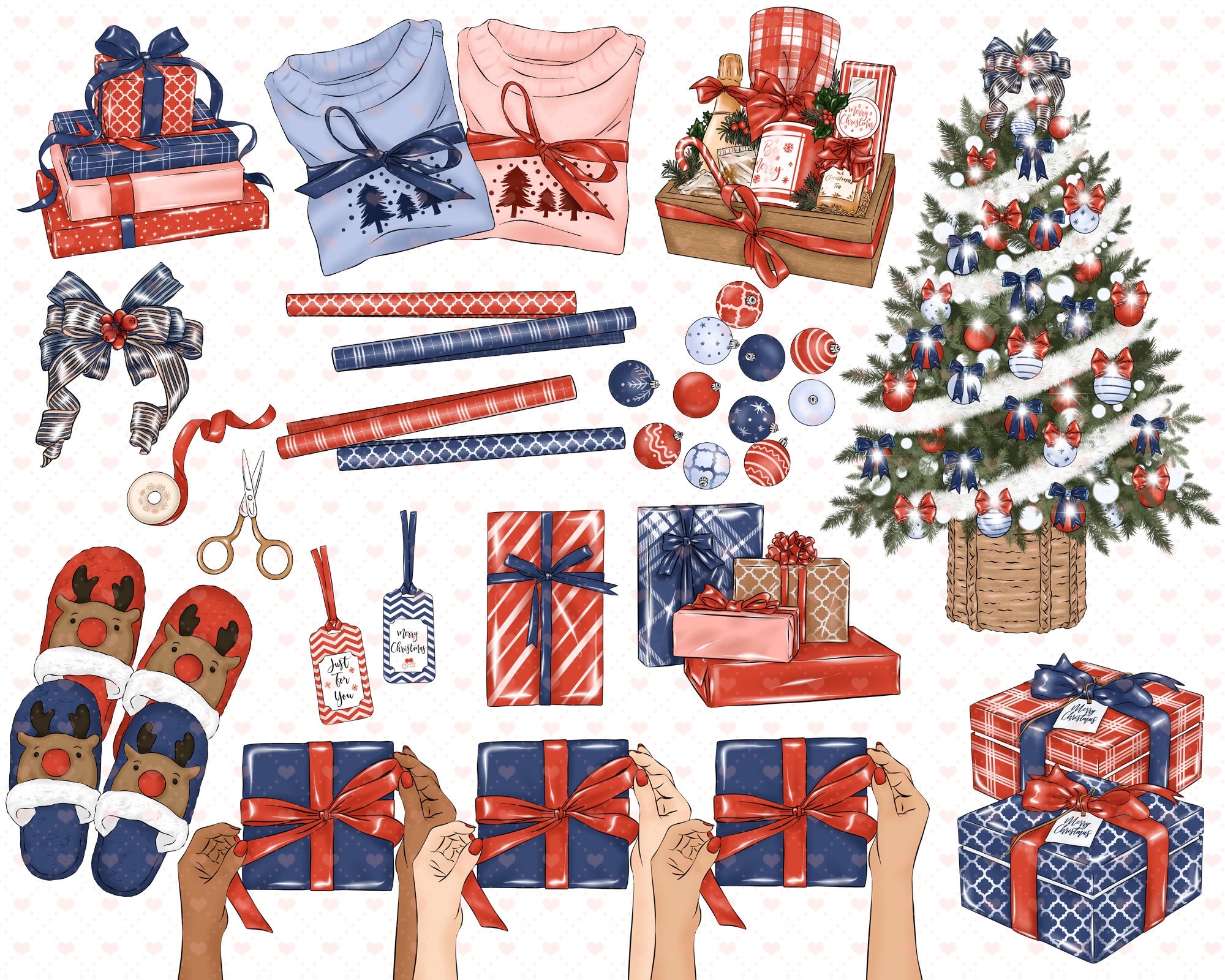 Christmas Clipart Set, Red and Blue Christmas Planner Stickers ...