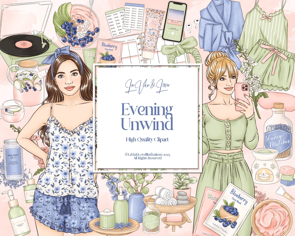 Self Care Clipart Set, Unwind, Relax Home Spa, Wellness Routine Planner ...