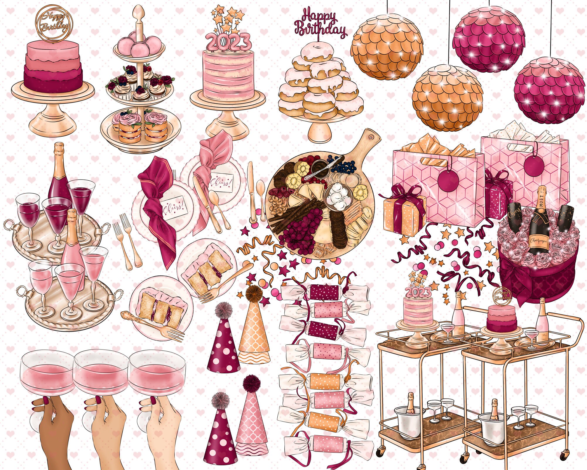 Celebration Clipart, Pink Birthday Party, New Year's Eve Party Clipart ...