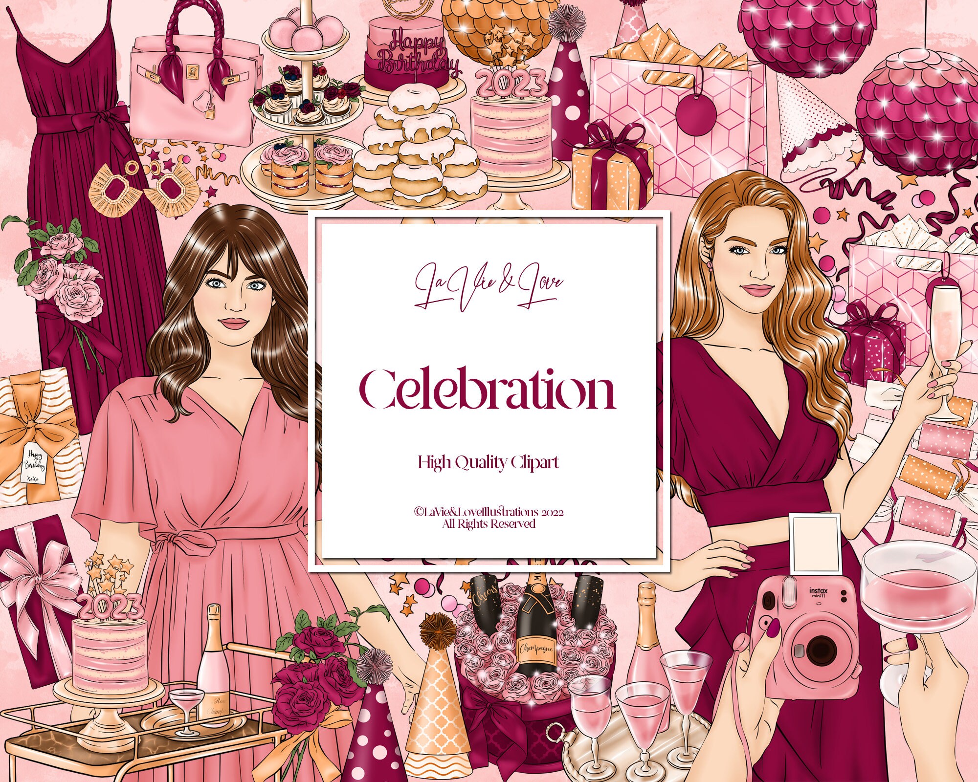 Celebration Clipart, Pink Birthday Party, New Year's Eve Party Clipart ...